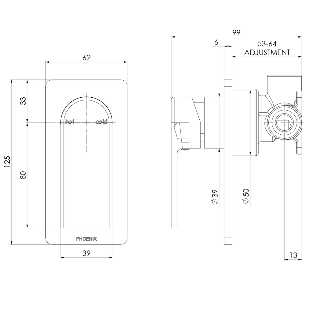 Phoenix Teel Switchmix Shower / Wall Mixer Fit-Off Kit Chrome