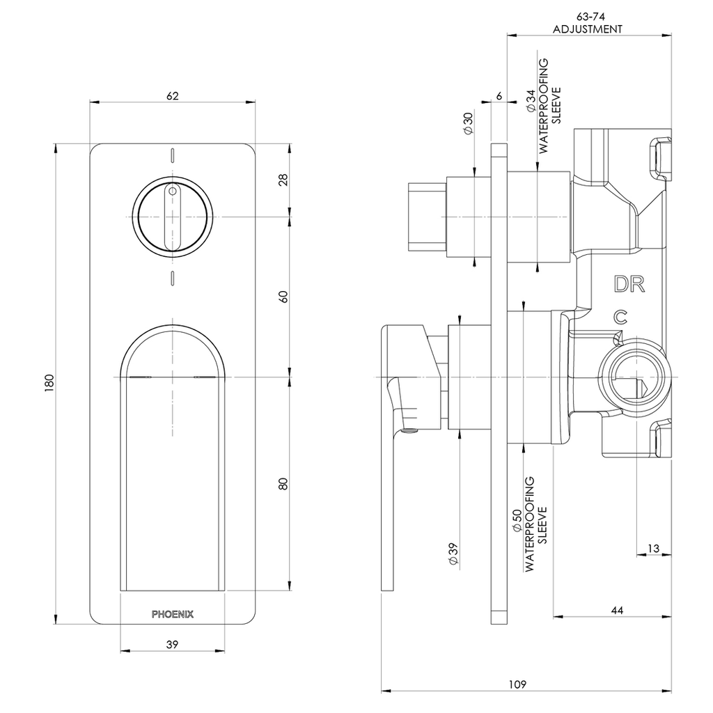 Phoenix Teel Switchmix Shower / Bath Diverter Mixer Fit-Off Kit Chrome