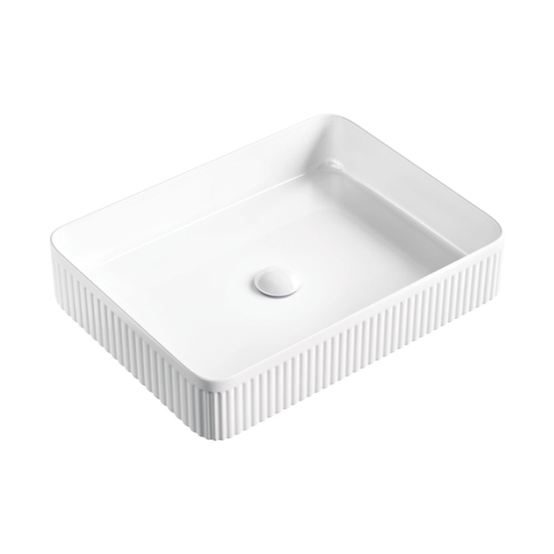 Fienza Eleanor Fluted Rectangle Above Counter Basin Gloss White 500X38