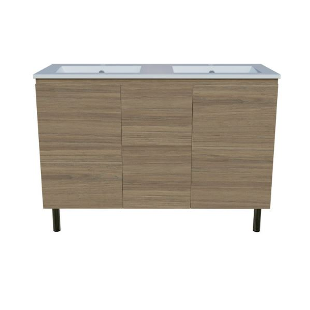 TIMBERLINE NEVADA VANITY 1200 DOUBLE BOWL ALPHA CERAMIC TOP ON LEGS N1