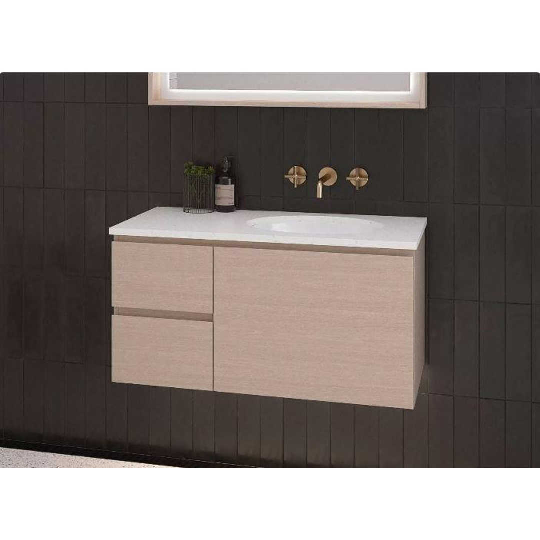 TIMBERLINE DAKOTA VANITY 900MM RIGHT WG BASIN SILKSURFACE UC TOP WALL