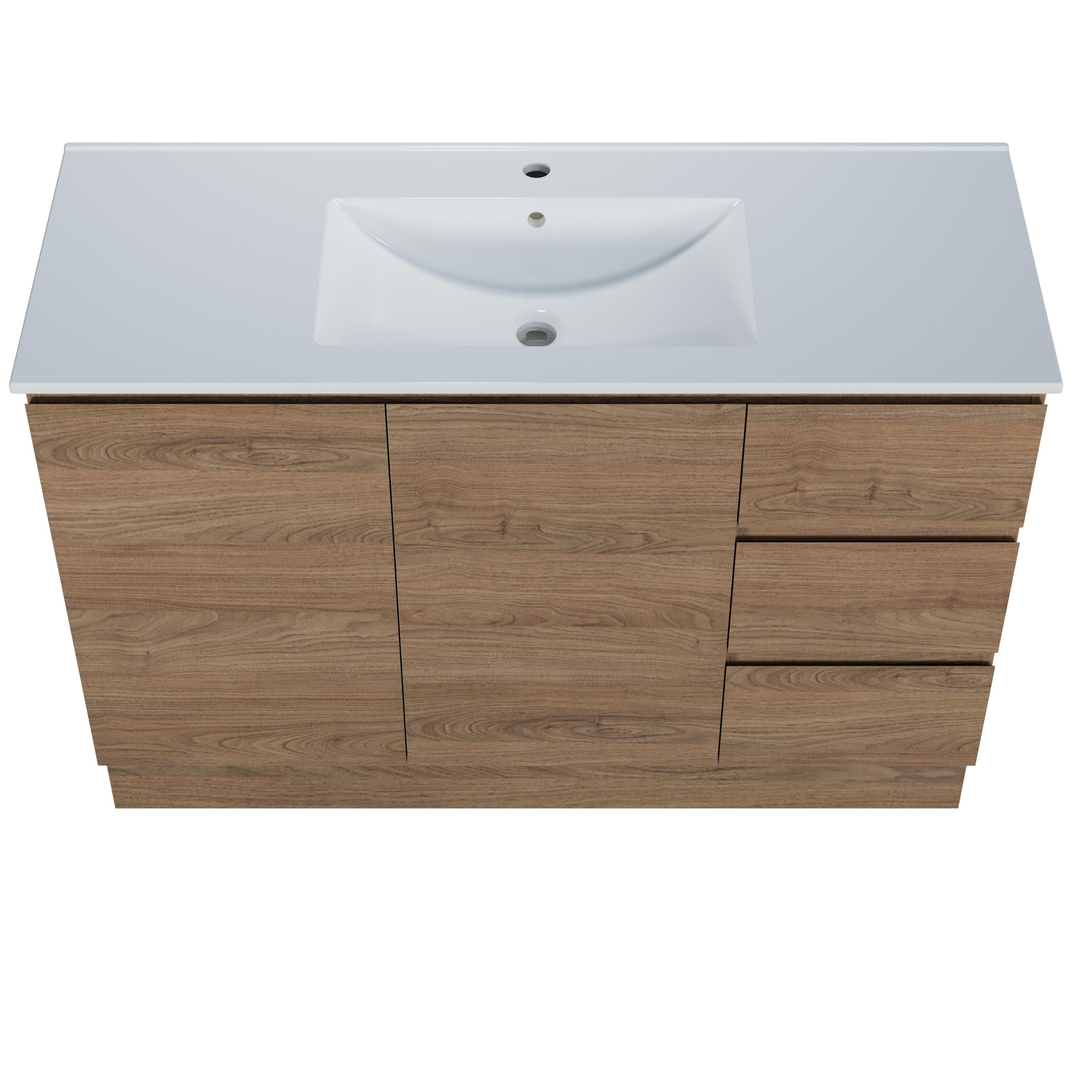Harmony Three Drawer Vanity 1200mm, Centre Bowl Alpha Top, Floor Stand