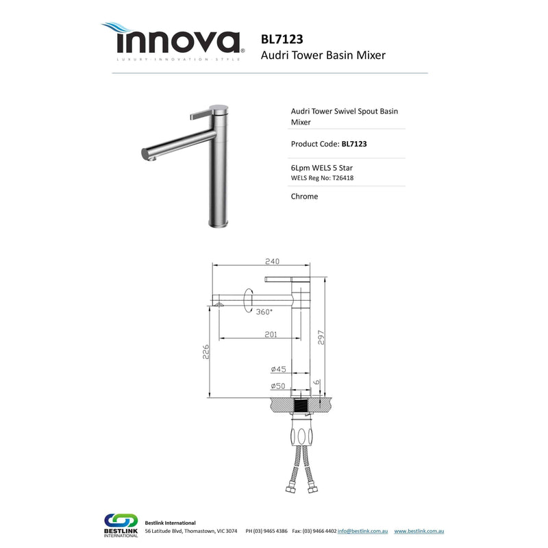 Audri Swivel Tower Basin Mixer