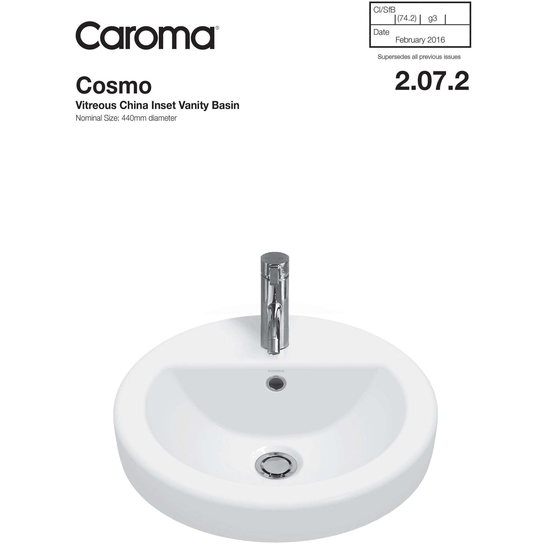 Caroma Cosmo Above Counter Basin 1Th White