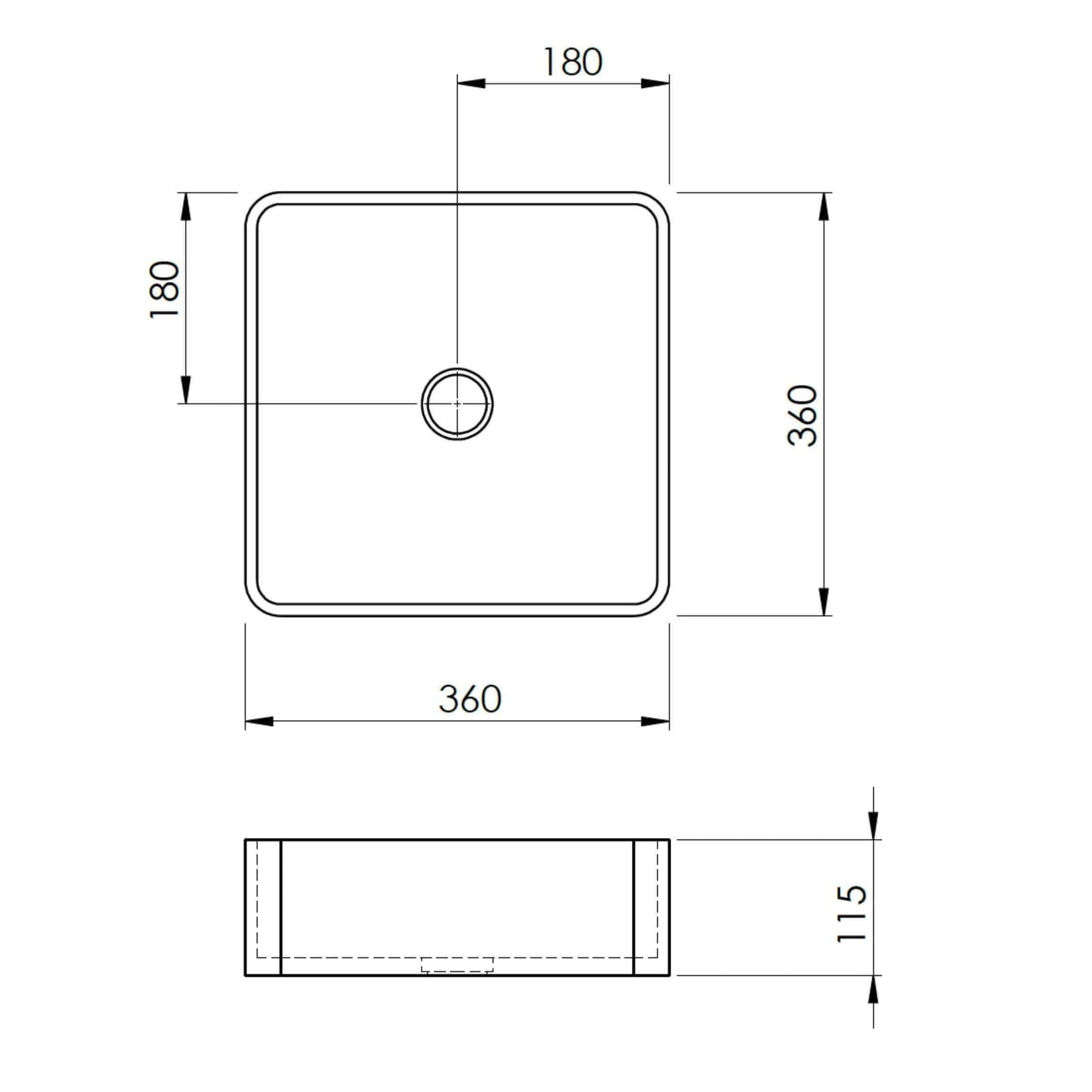 New Form Concrete Rounded Square Vessel Basin 360mm X 360mm X 115mm