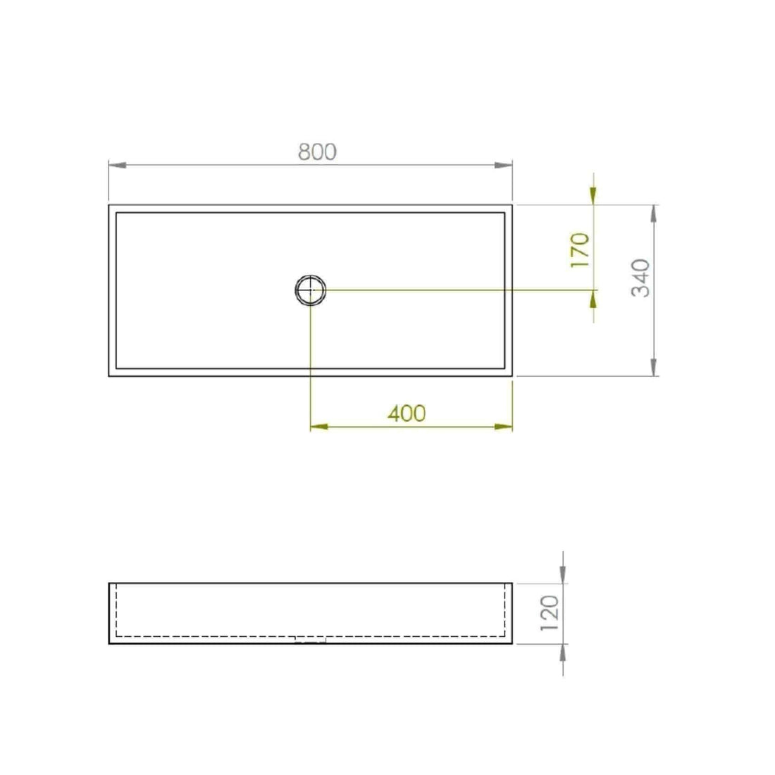 New Form Concrete Trough Vessel Basin 800mm X 340mm X 110mm